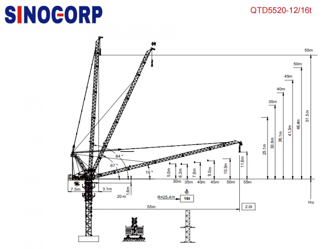 Luffing Jib Tower Crane 12 Ton 16 Ton